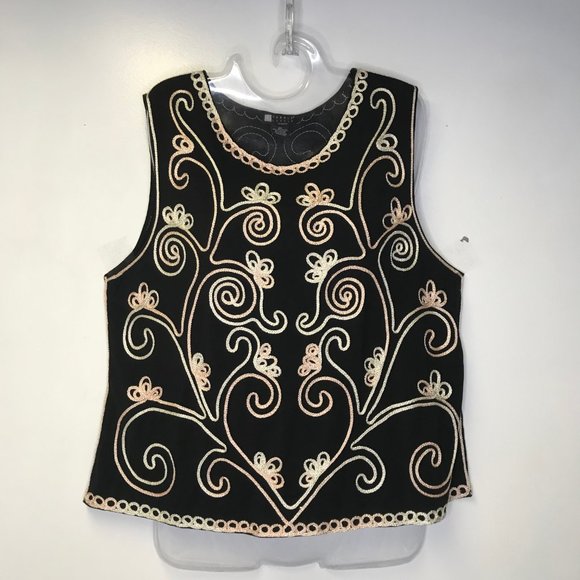 Carole Little | Tops | Carole Little Black With Embroidery Design ...